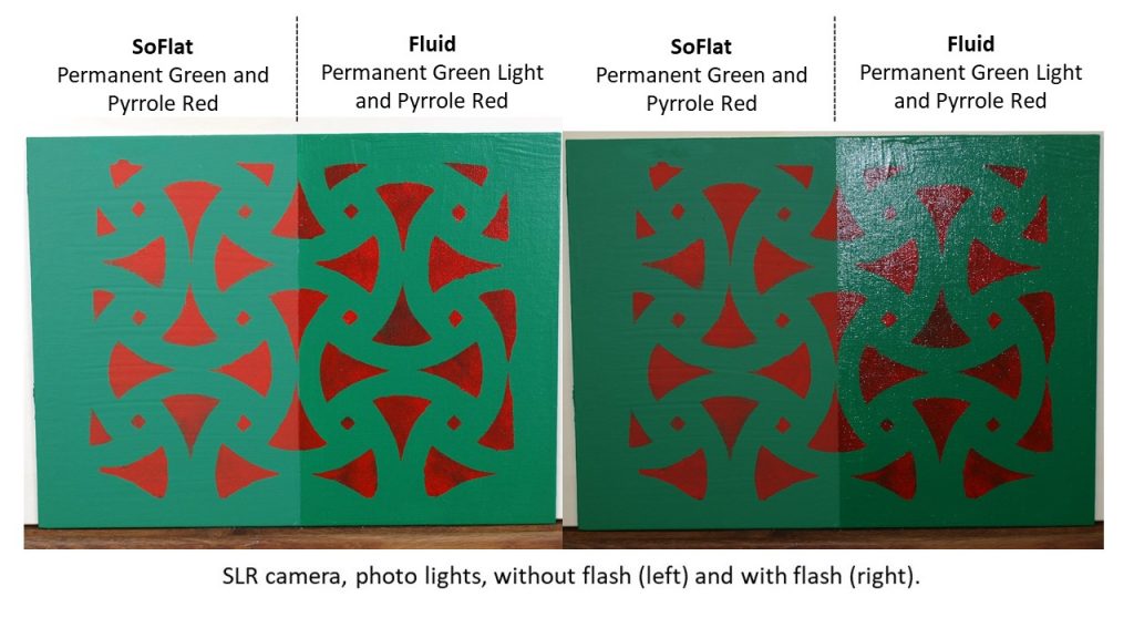 Sample board made with SoFlat Permanent Green & Pyrrole Red on the left ...